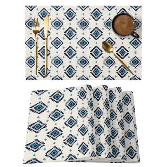 Bohemian Diamond Pattern Cotton Linen Placemats Set of 8, Boho Tribal ...