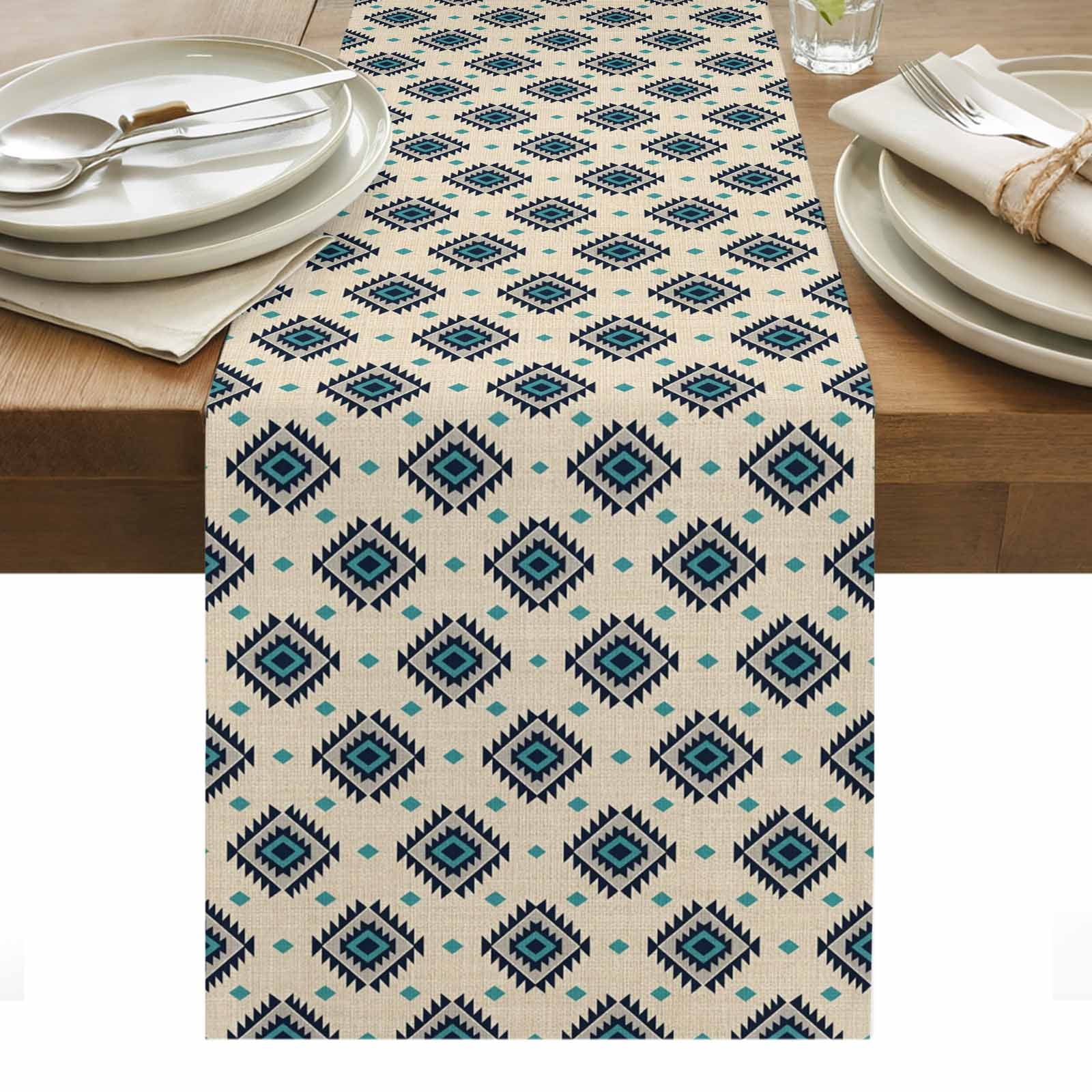 Bohemian Diamond Pattern Cotton Linen Table Runner Boho Tribal ...