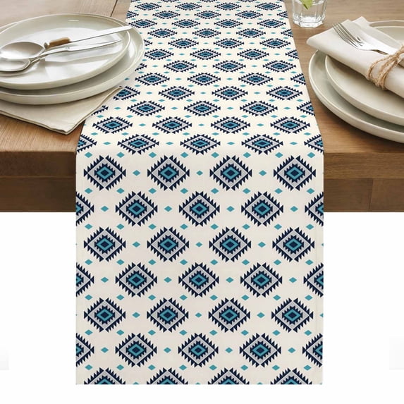 Bohemian Diamond Pattern Cotton Linen Table Runner Boho Tribal ...