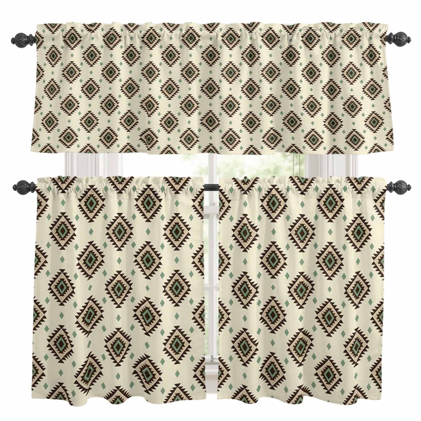 Bohemian Diamond Pattern Kitchen Curtains and Valances Set, Boho Tribal ...