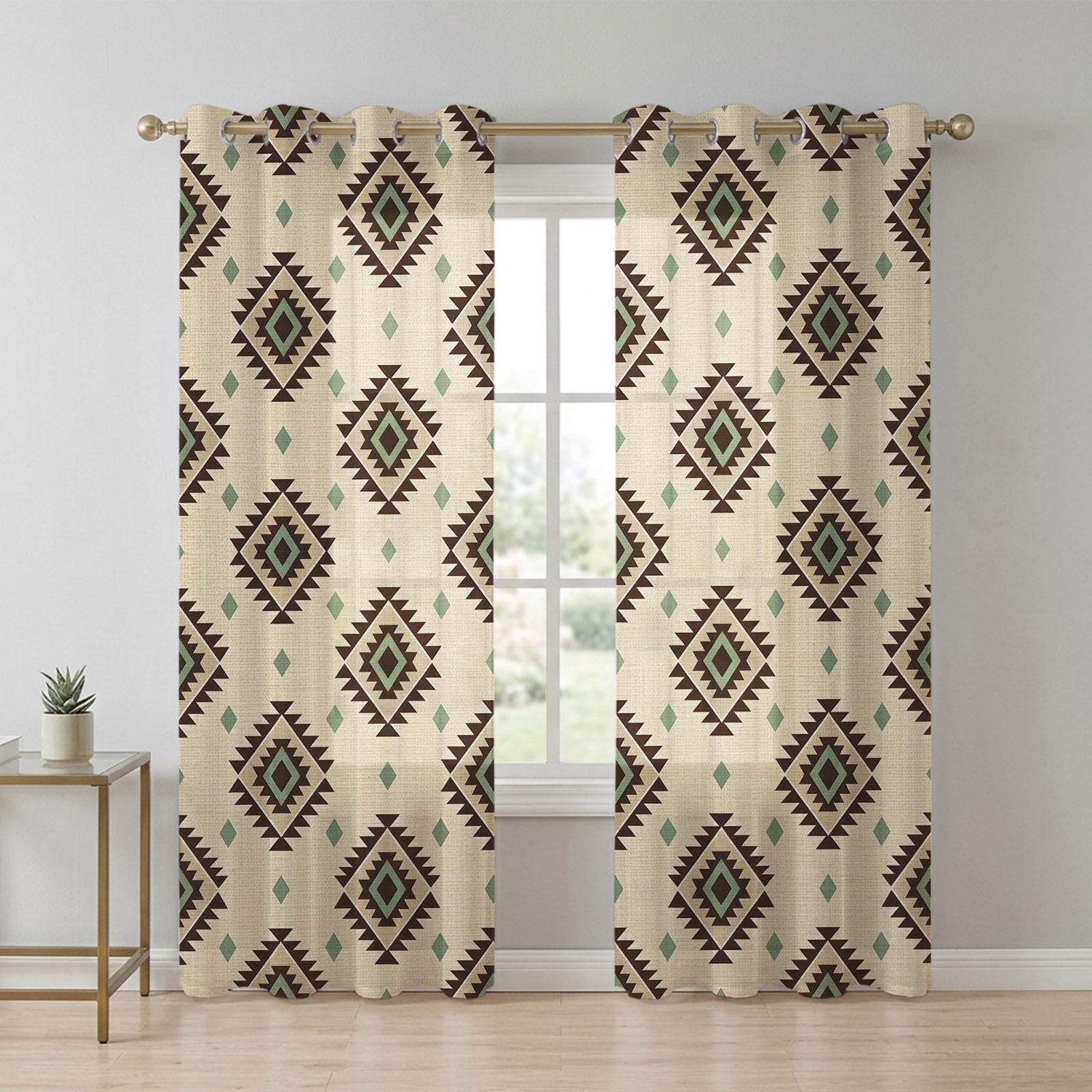 Bohemian Diamond Pattern Sheer Curtains 72 Inch Long 2 Panels, Boho ...