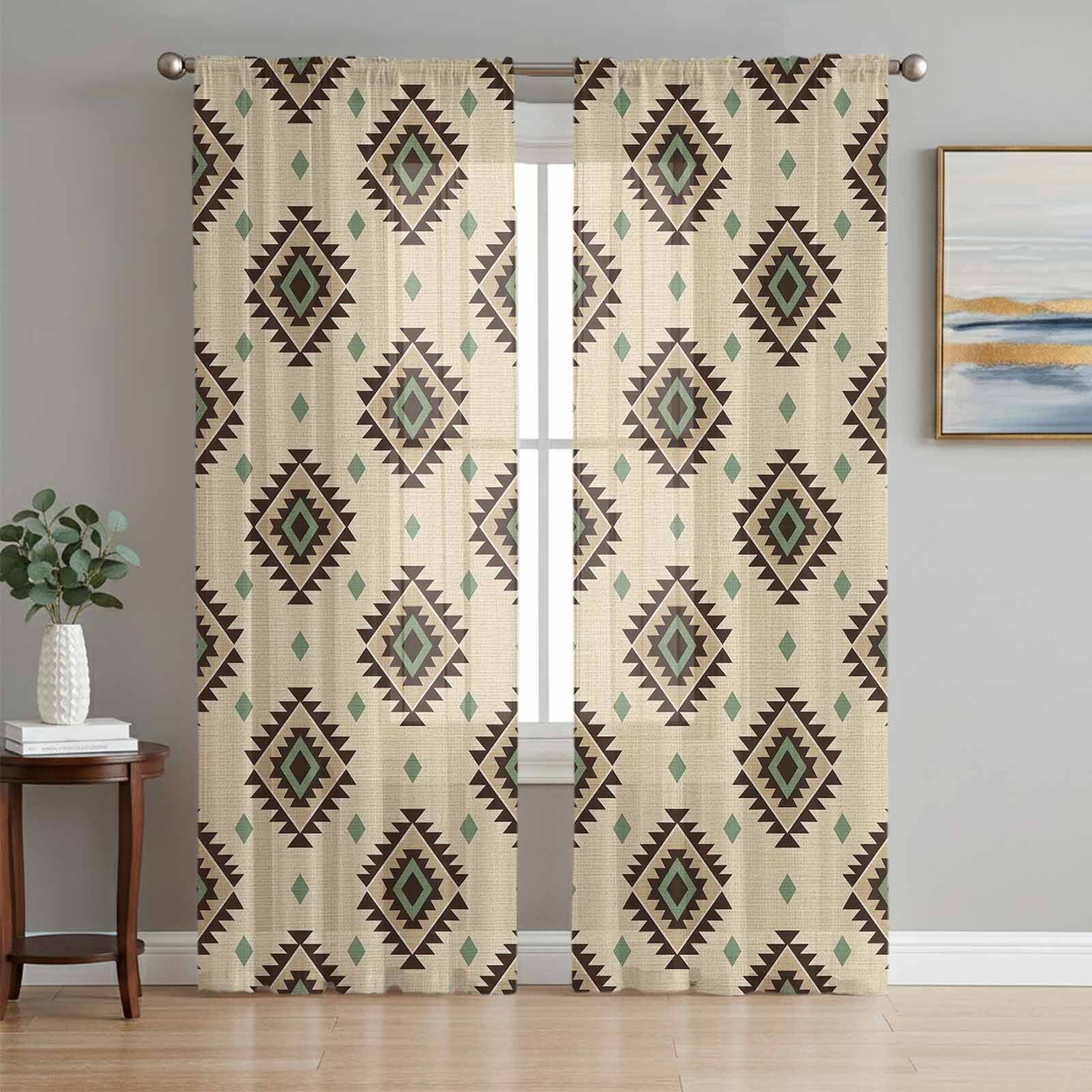Bohemian Diamond Pattern Sheer Curtains for Living Room Bedroom, Boho ...