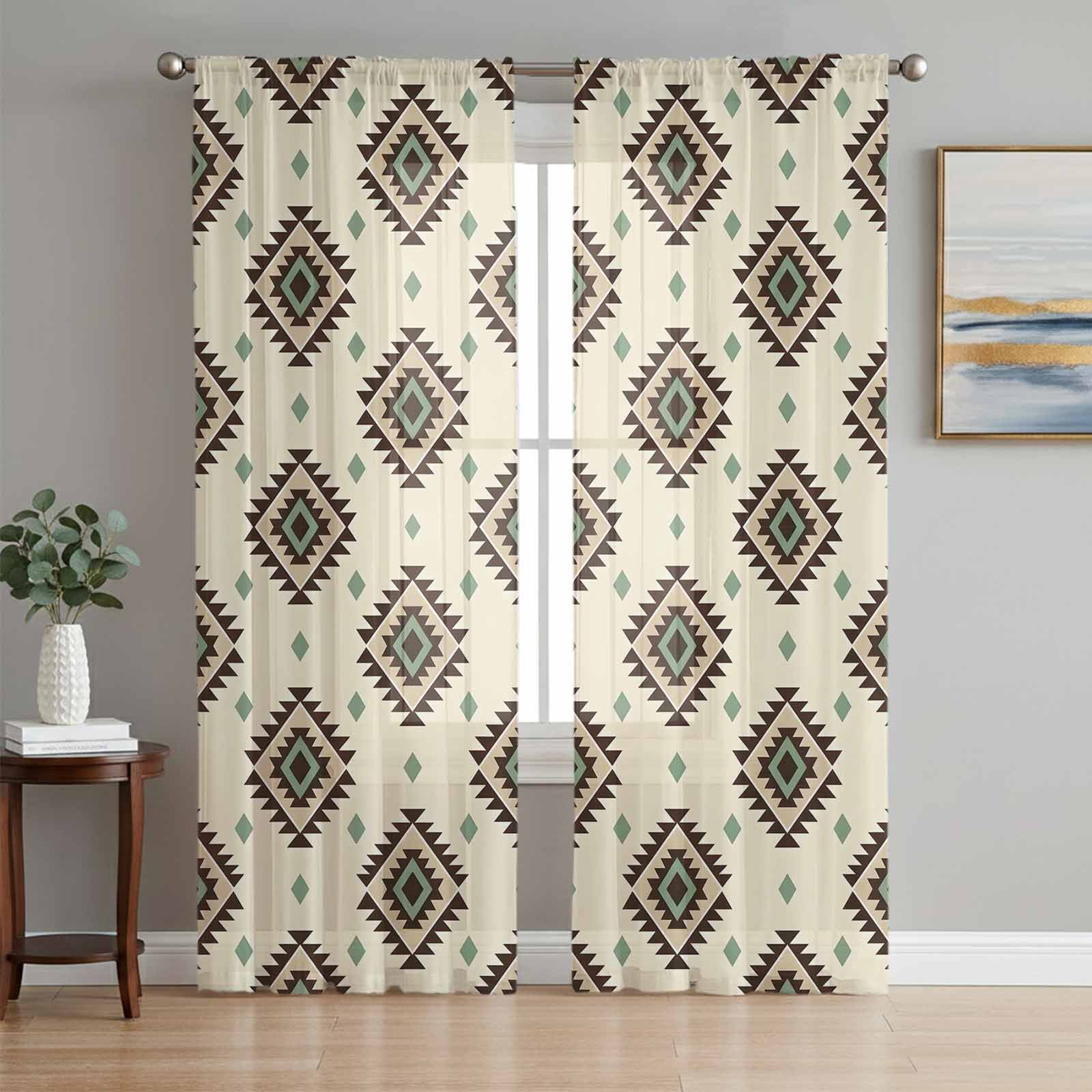 Bohemian Diamond Pattern Sheer Curtains for Living Room Bedroom, Boho ...