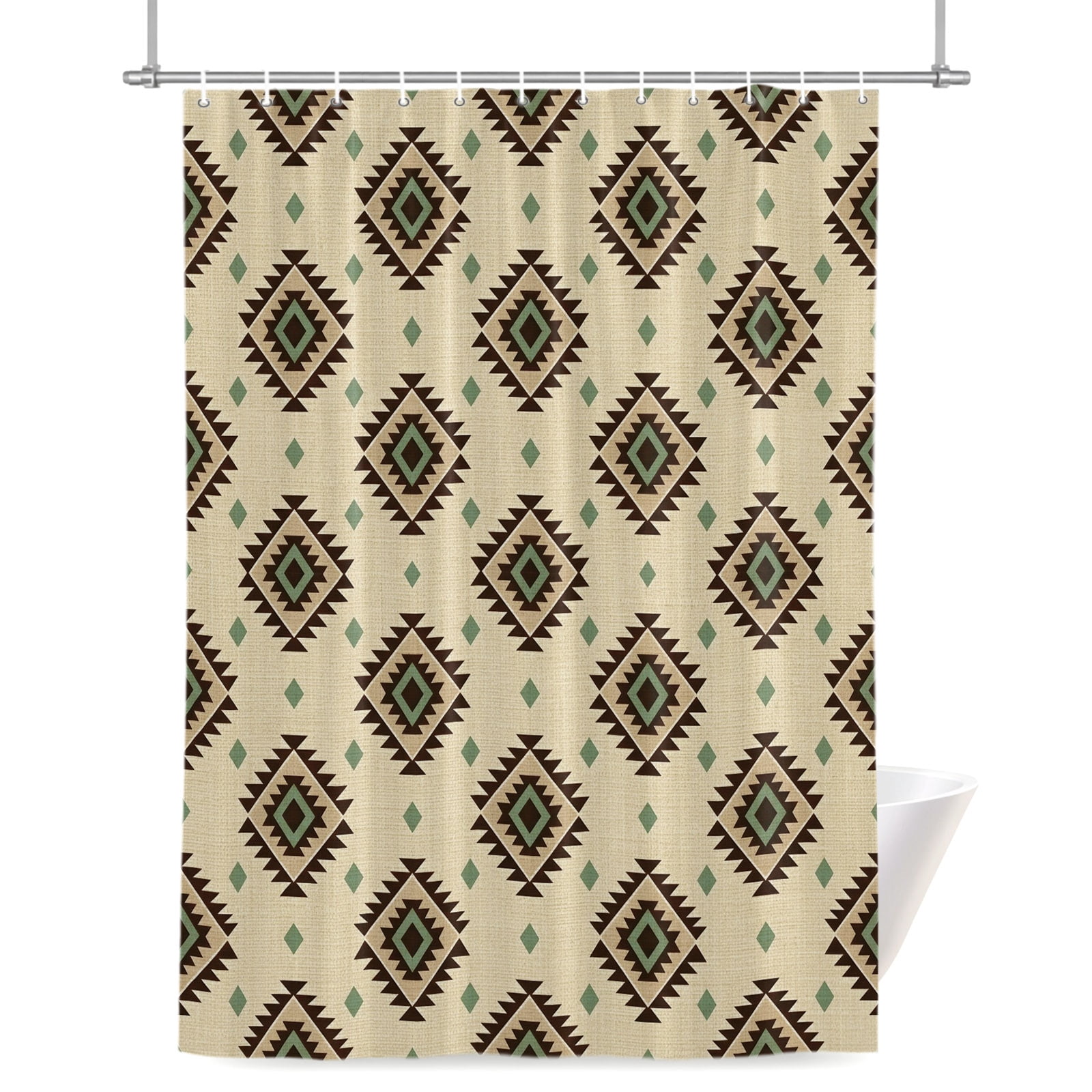 Bohemian Diamond Pattern Shower Curtain, Boho Tribal Farmhouse Beige ...
