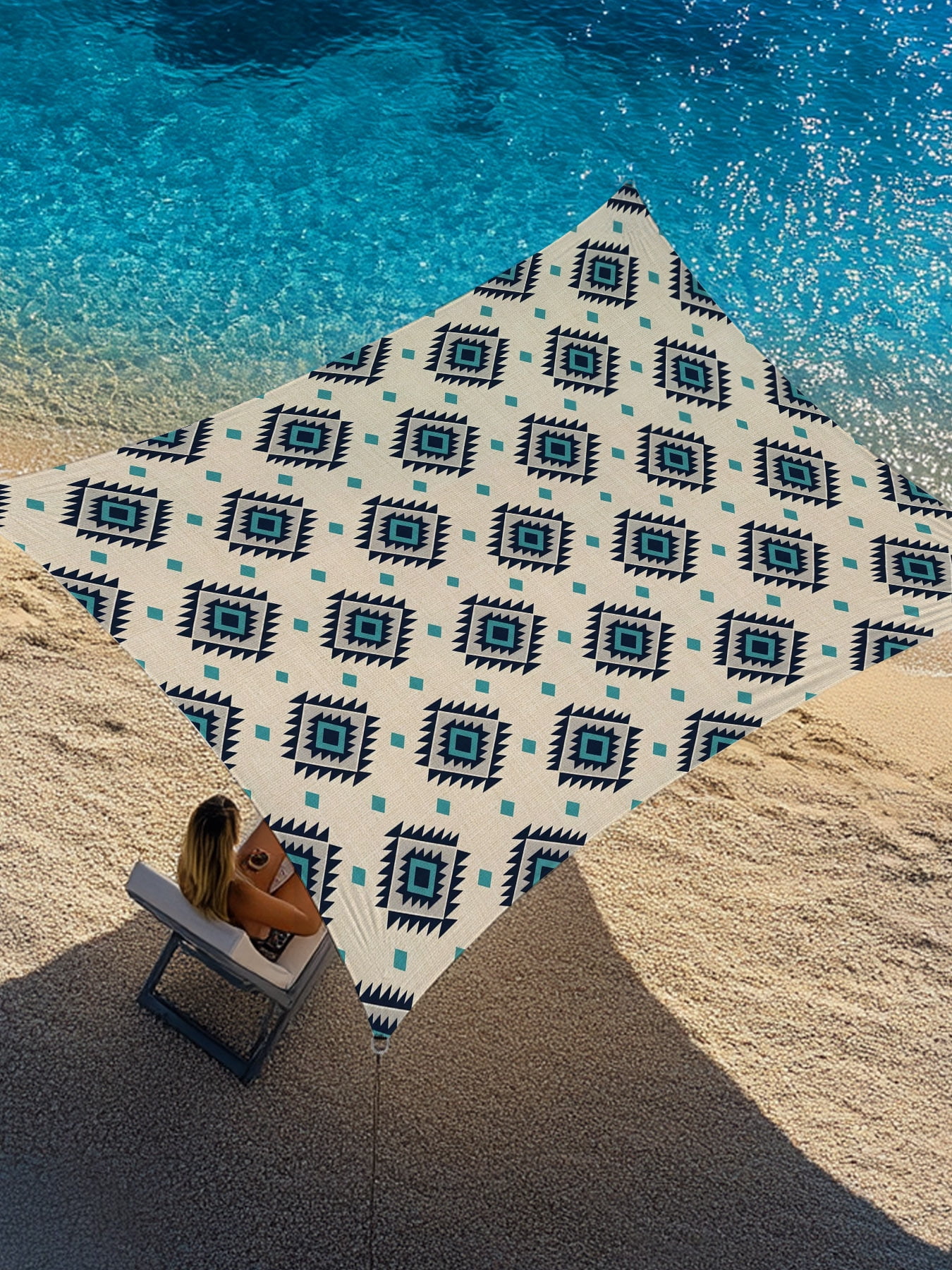 Bohemian Diamond Pattern Sun Shade Sail 12' x 16', Boho Tribal ...