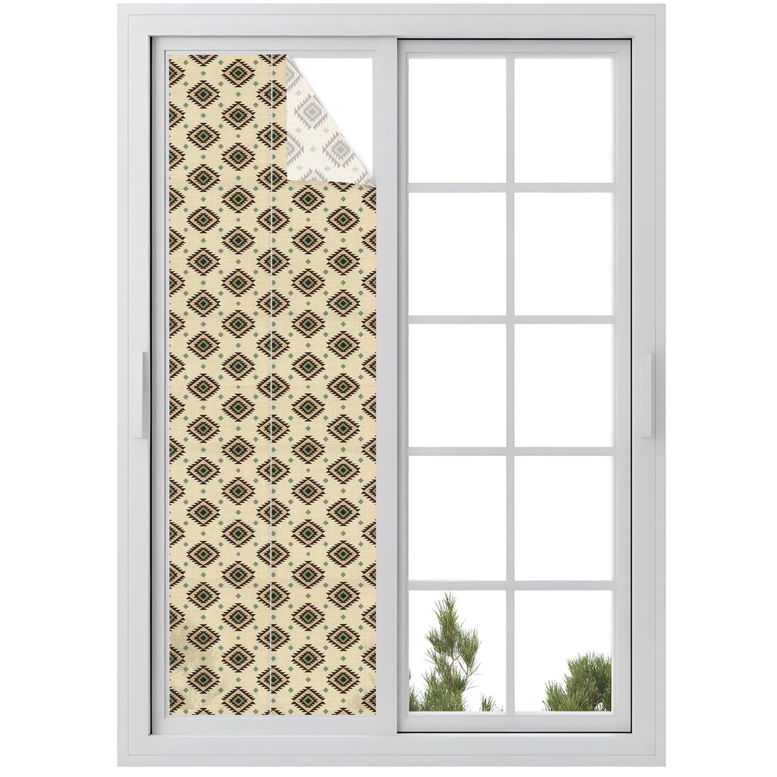 Bohemian Diamond Pattern Window Privacy Film, Boho Tribal Farmhouse ...