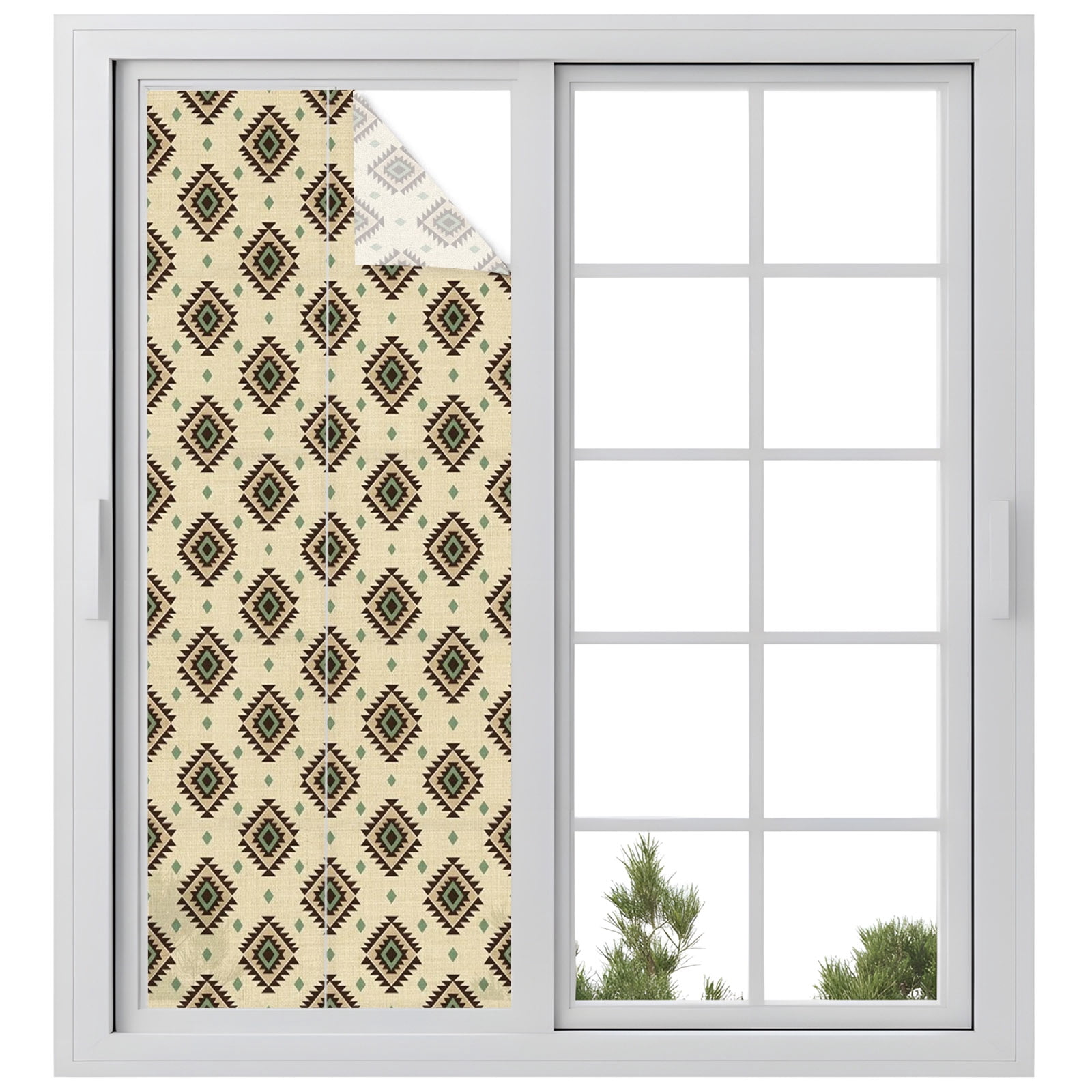 Bohemian Diamond Pattern Window Privacy Film, Boho Tribal Farmhouse ...