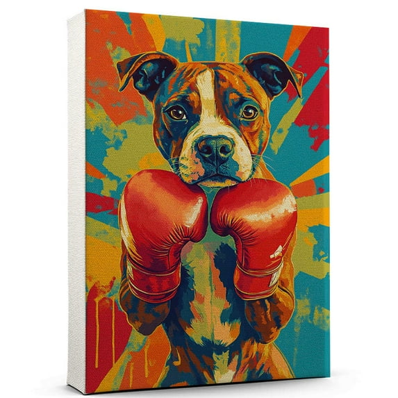 Bohemian Dog Playing Boxing Stretched Canvas Size 8x12 – Vintage Style ...
