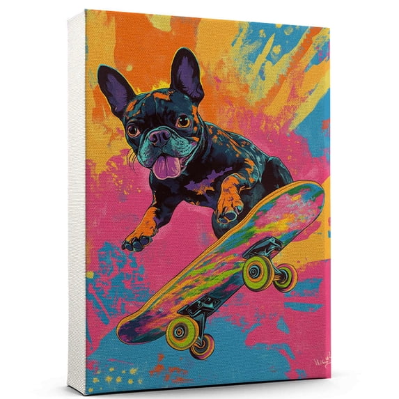 Bohemian Dog Playing Skateboarding Stretched Canvas Size 8x12 – Vintage ...