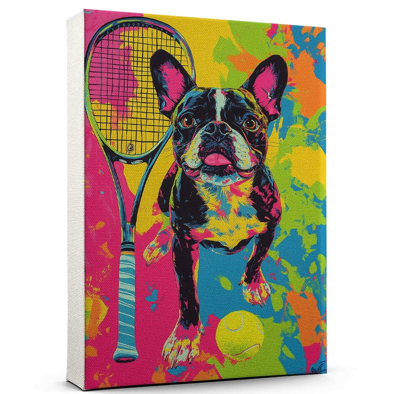 Bohemian Dog Playing Tennis Stretched Canvas Size 8x12 – Vintage Style ...