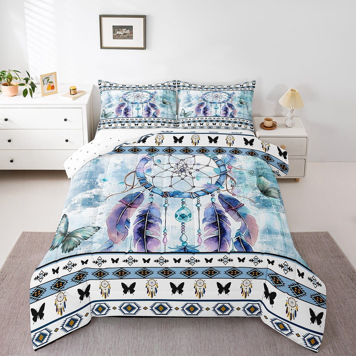 Bohemian Dream Catcher Twin Comforter Set Women Ombre Blue Bedding Set ...