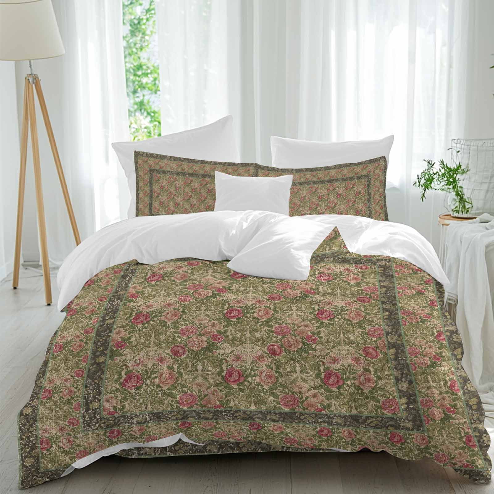 Bohemian Duvet Cover Set Twin Size, Vintage Red Flowers Texture ...
