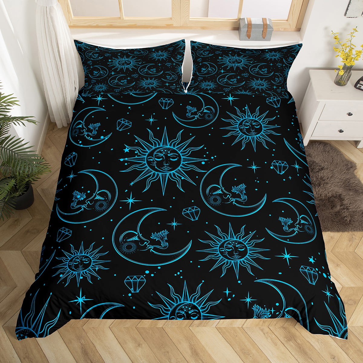 Bohemian Duvet Cover Sun and Moon Decor Queen Bedding Sets for Girls ...