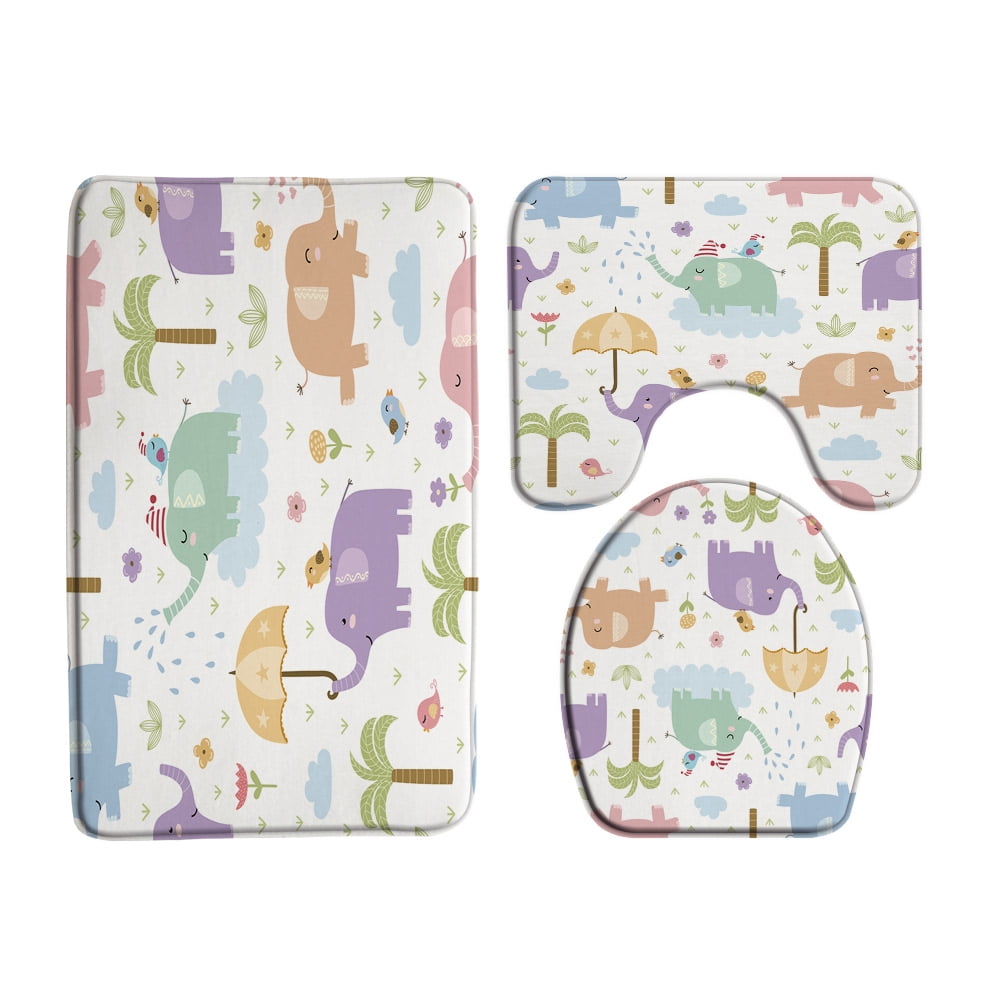 Bohemian Elephant Bath Mat Set Ethnic Mandala Flower Vintage Doormat ...
