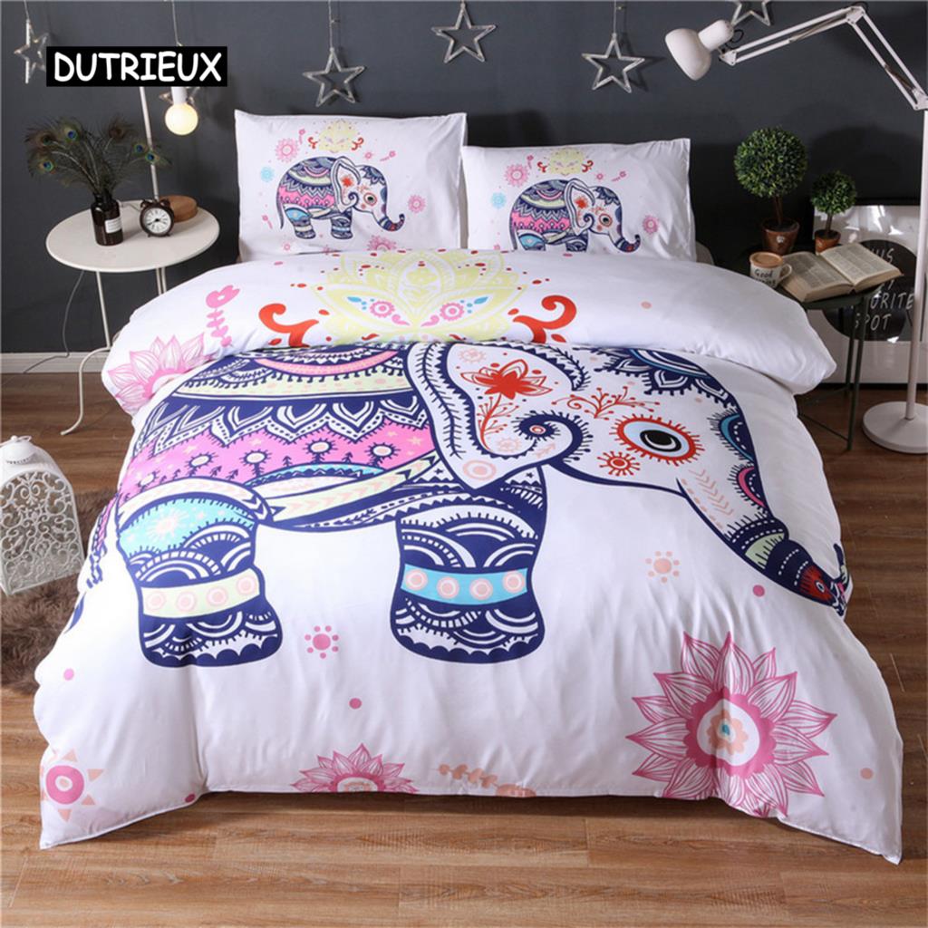 Bohemian Elephant Bedding Set Microfiber Exotic Ethnic Style Wildlife ...