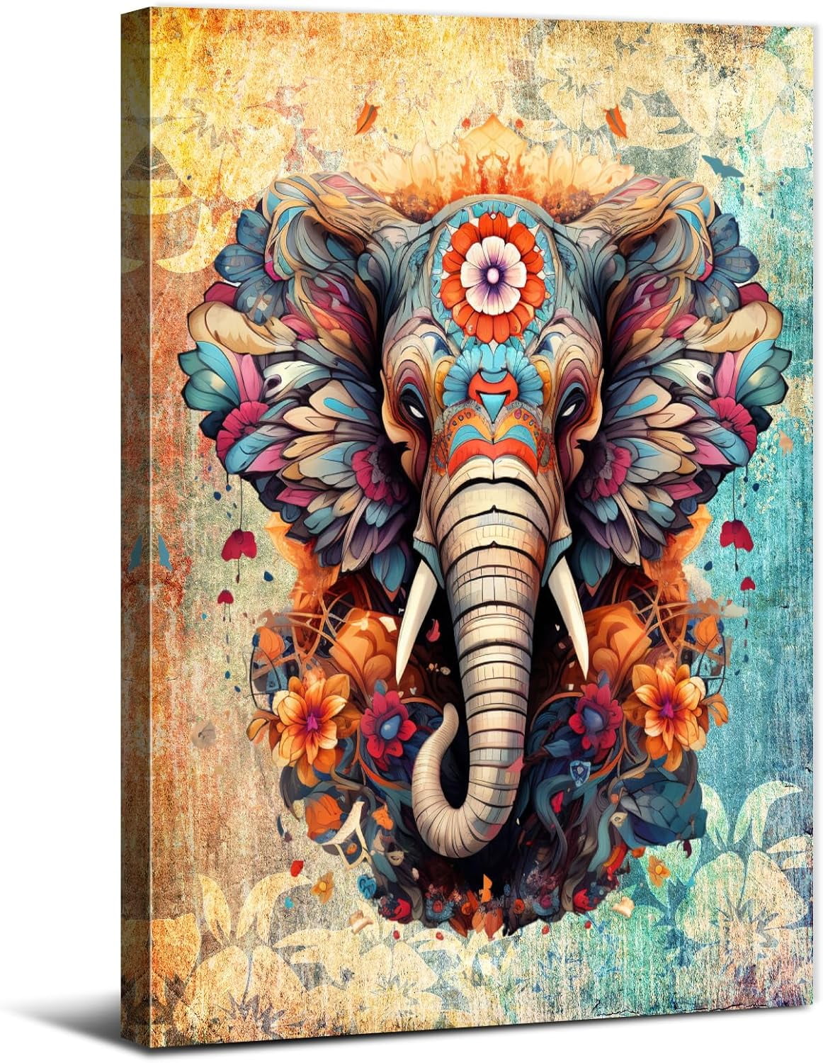 Bohemian Elephant Canvas Wall Art Colorful African Animal Pictures ...