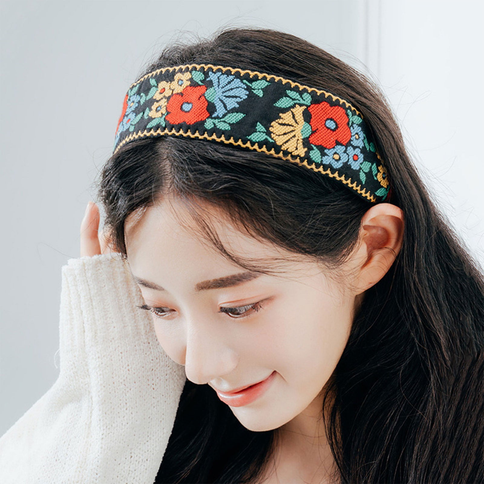 Bohemian Embroidery Headband with Belt Teeth Design Retro Ethnic Style ...