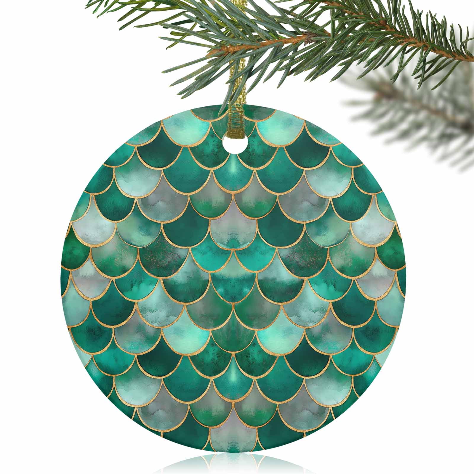 Bohemian Emerald Green Fish Scales Christmas Ceramic Ornament 2025,3 ...