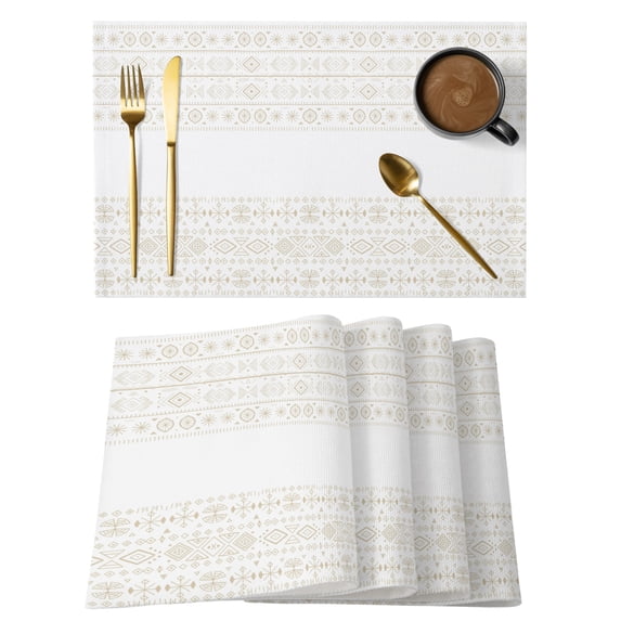 Bohemian Ethnic Cotton Linen Placemats Set of 2, Brown Lines Linen ...