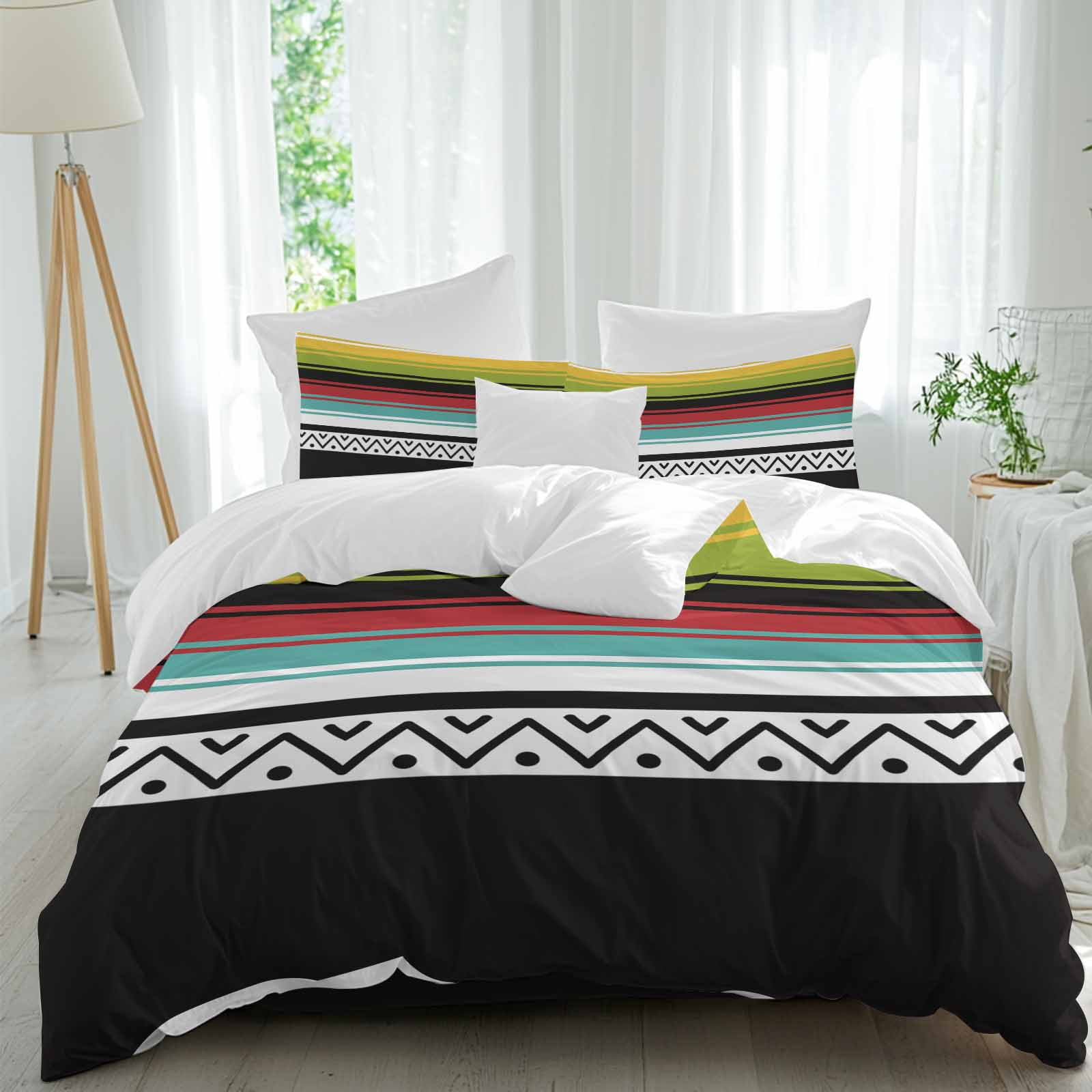 Bohemian Ethnic Duvet Cover Set Full Size, Style Stripes Minimalist ...