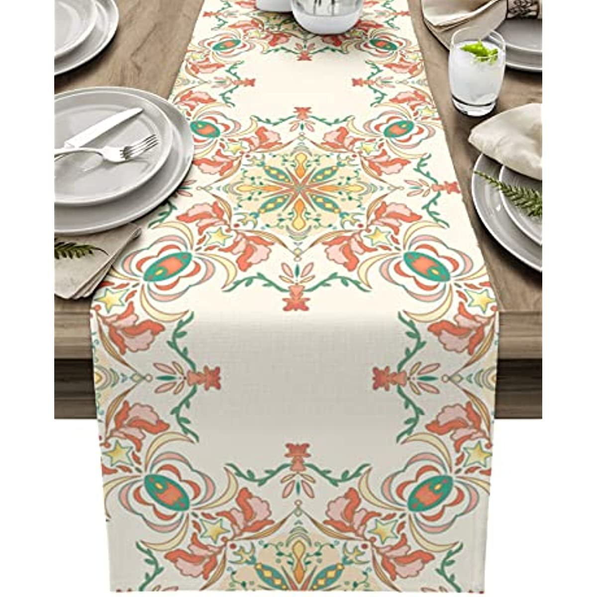 Bohemian Ethnic Floral Linen Table Runners Kitchen Dining Decor ...
