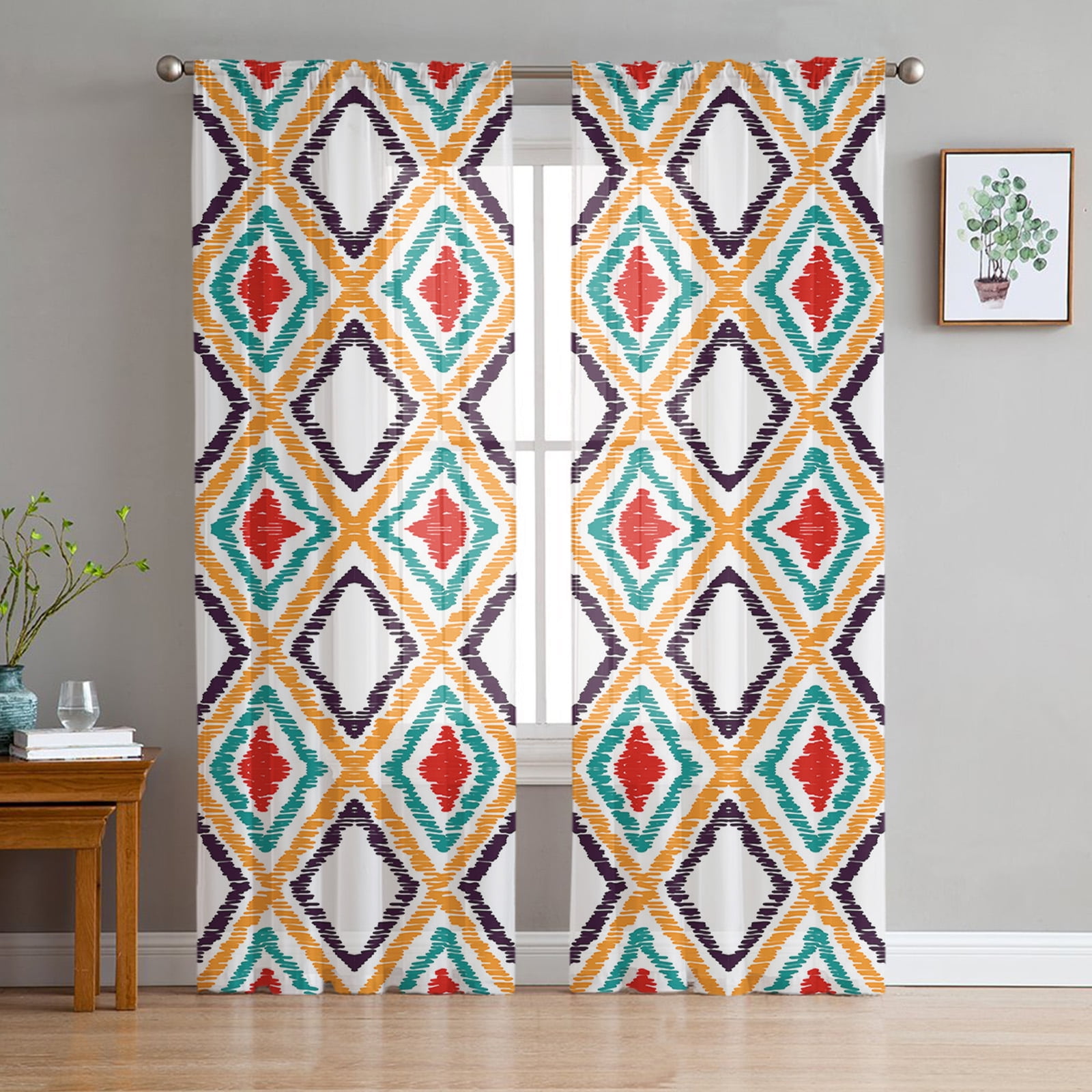 Bohemian Ethnic Geometry Texture Tulle In Sheer Curtains For Living ...