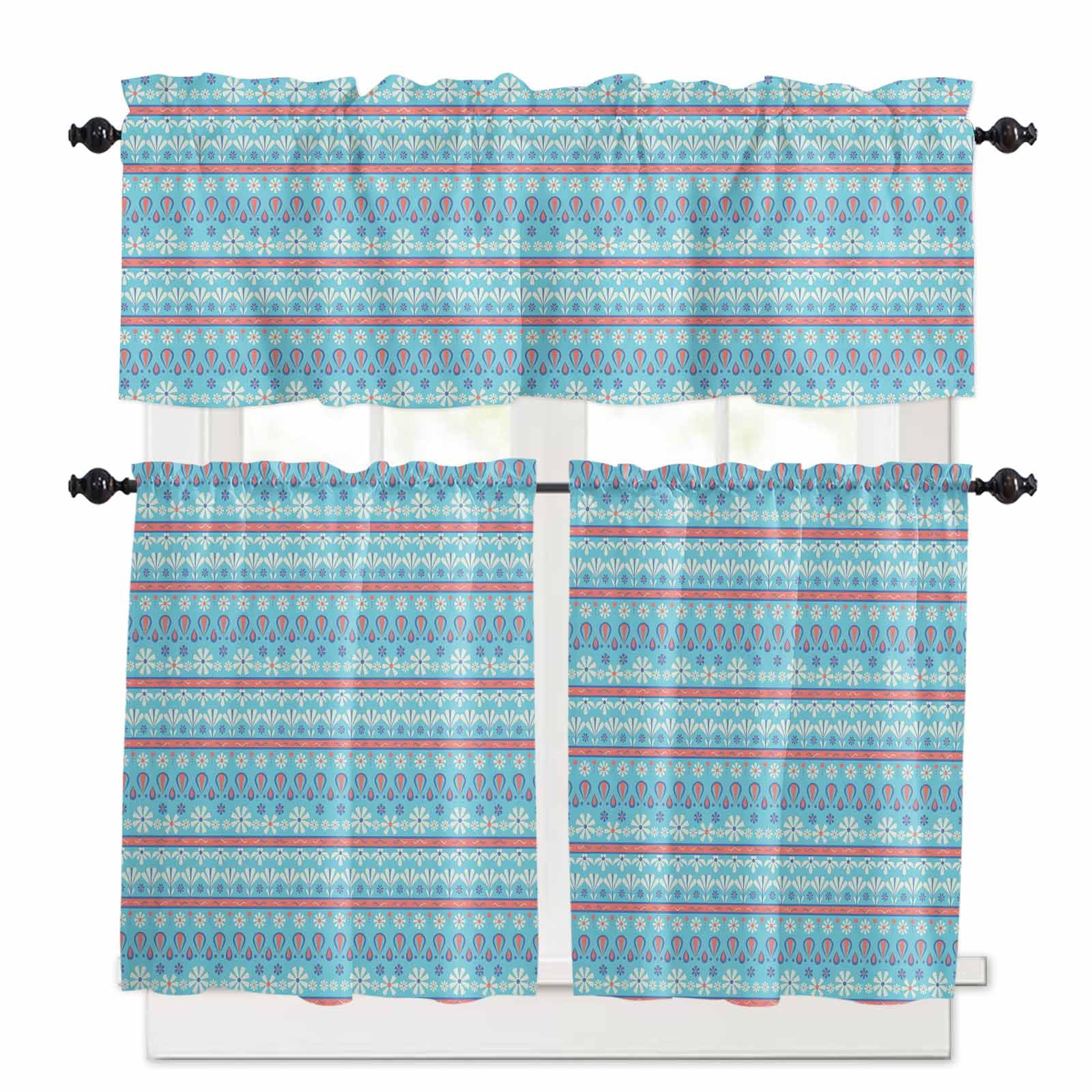 Bohemian Ethnic Kitchen Curtains Valances and Tiers Set of 3, 24 Inch ...