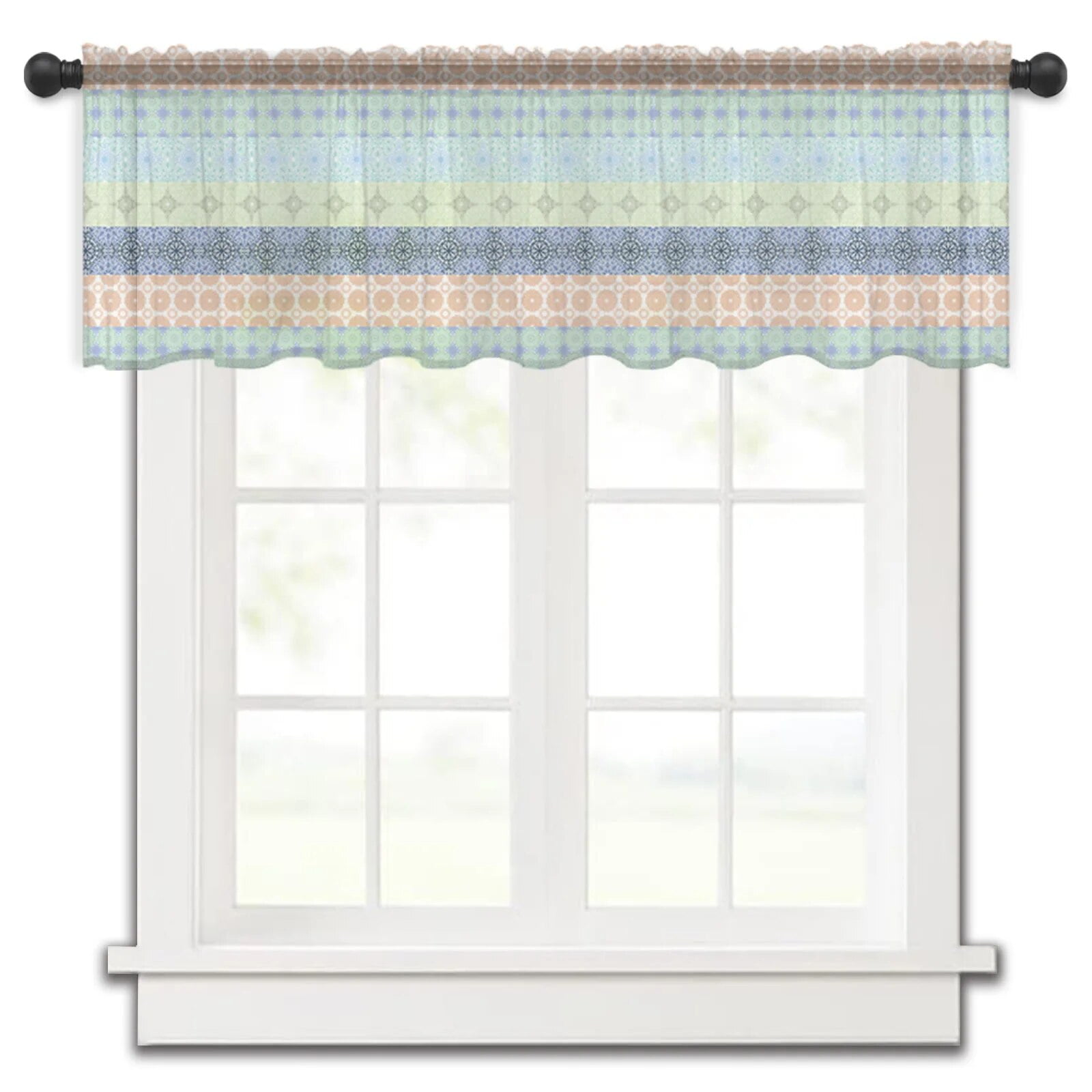 Bohemian Ethnic Pattern Retro Small Window Curtain Tulle Sheer Short ...