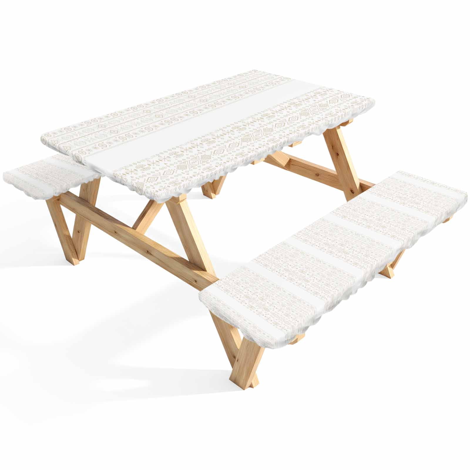 Bohemian Ethnic Picnic Table Cover with Bench Covers Brown Lines Linen ...