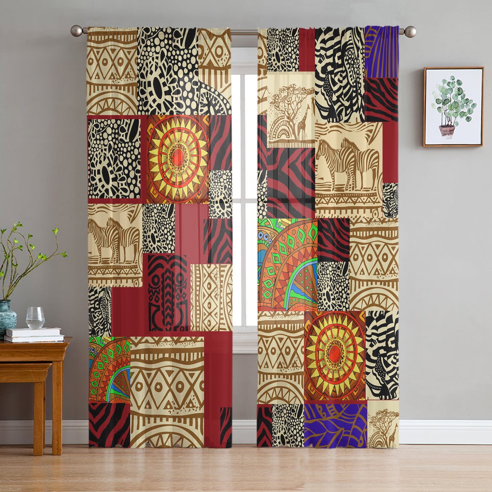 Bohemian Ethnic Print Sheer Window Panel Curtains Room for Living Room ...