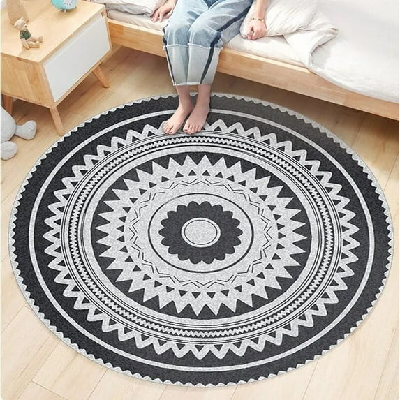 Bohemian Ethnic Round Rugs Living Room Bedroom Bedside Rug Simple Washable Non-slip Mat Computer ...