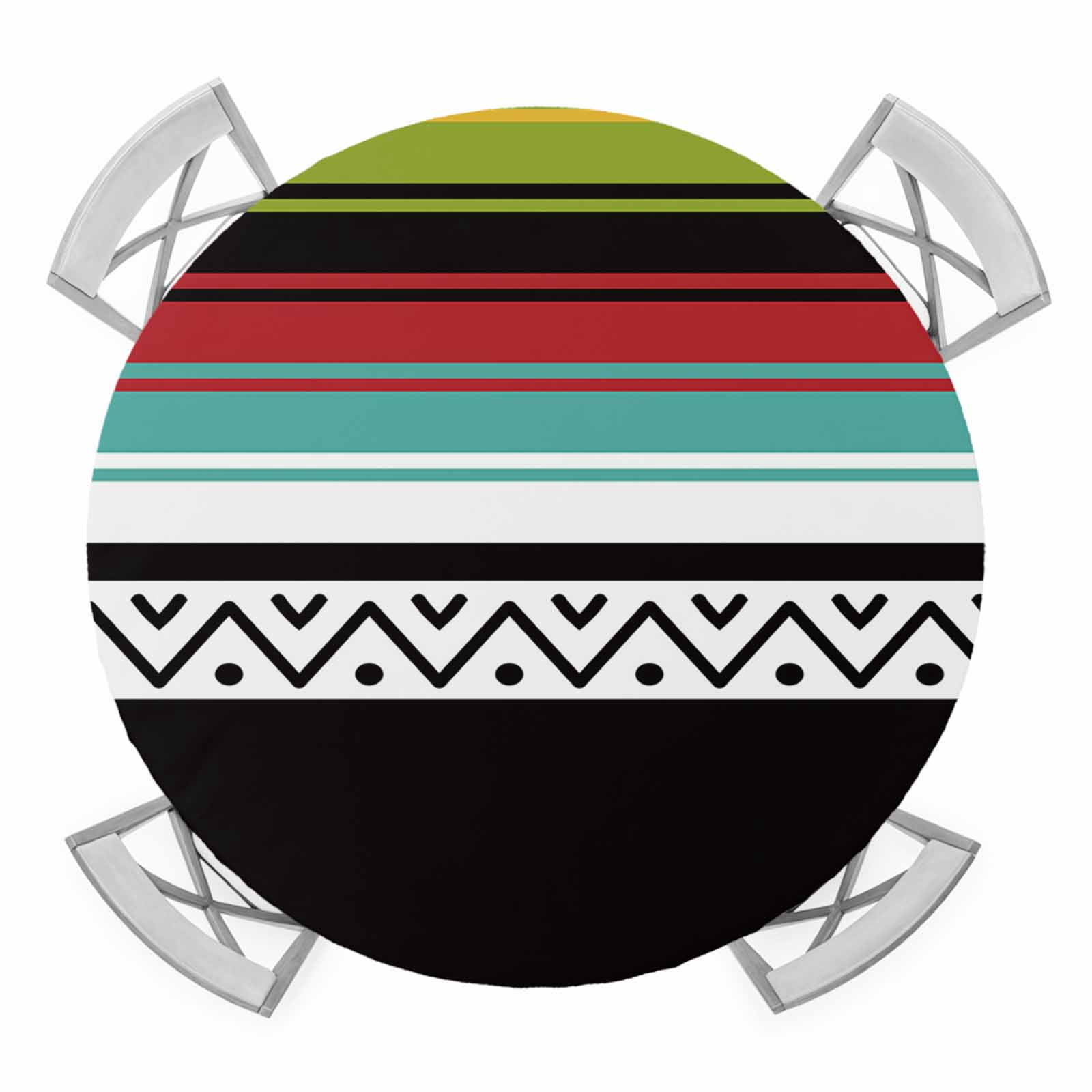 Bohemian Ethnic Round Table Cover, Style Stripes Minimalist Modern Art ...