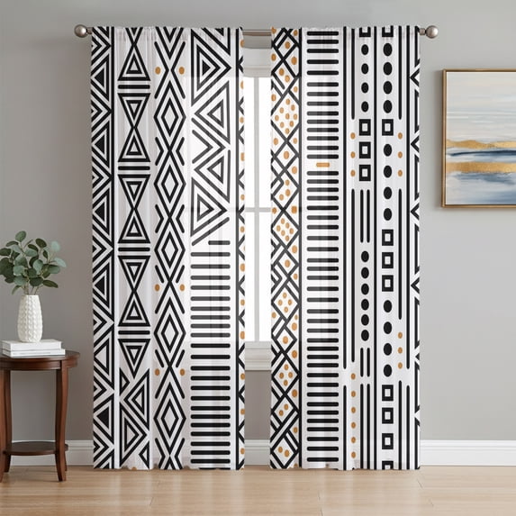 Bohemian Ethnic Sheer Curtains for Living Room Bedroom Black Tribal ...