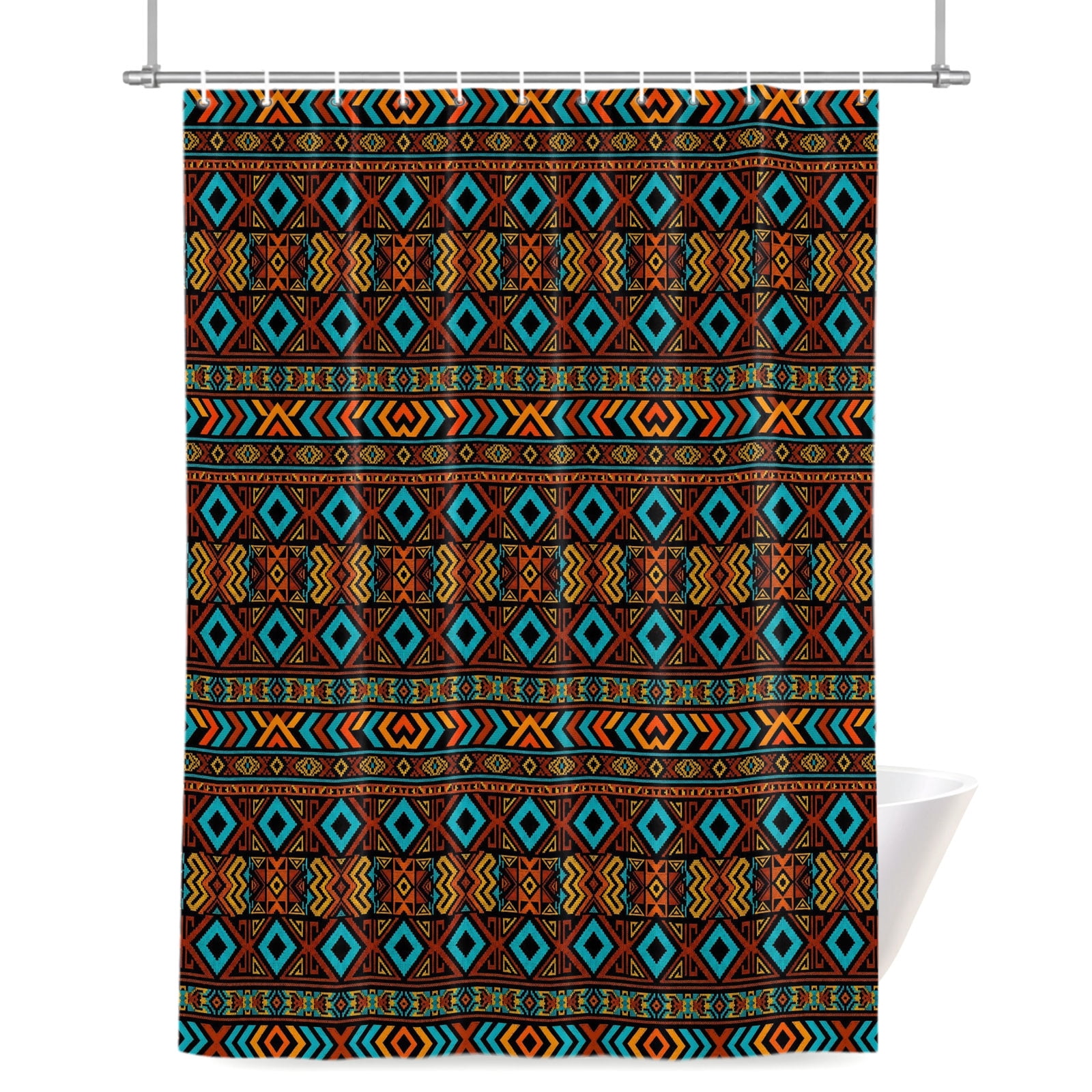 Bohemian Ethnic Shower Curtain, Grid Southwestern Stripes Diamonds ...