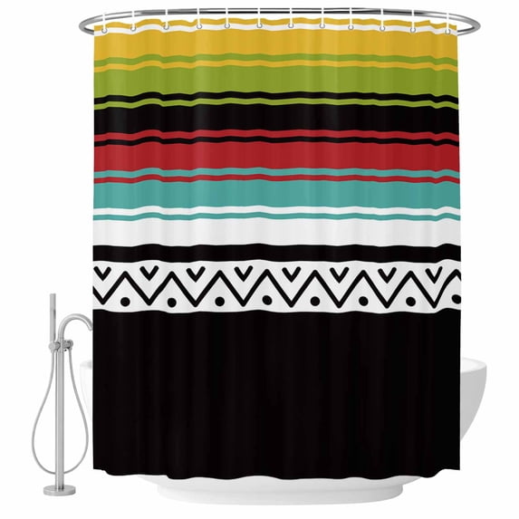 Bohemian Ethnic Shower Curtain Set with Hooks, Style Stripes Minimalist ...