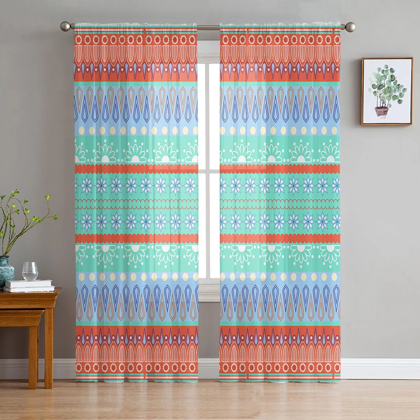 Bohemian Ethnic Style Bedroom Transparent Sheer Curtains Holiday ration ...