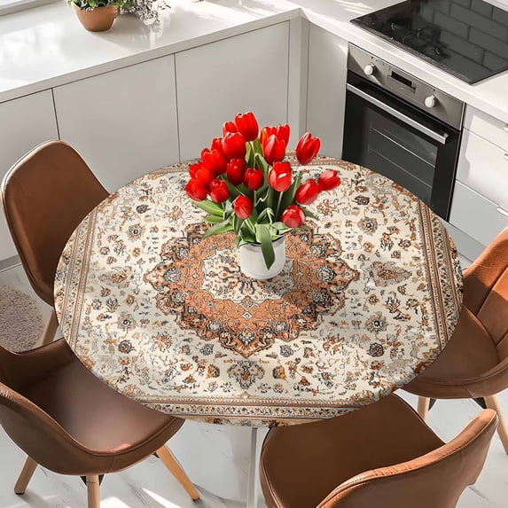 Bohemian Ethnic Style Pattern Round Fitted Tablecloth with Elastic Edge ...