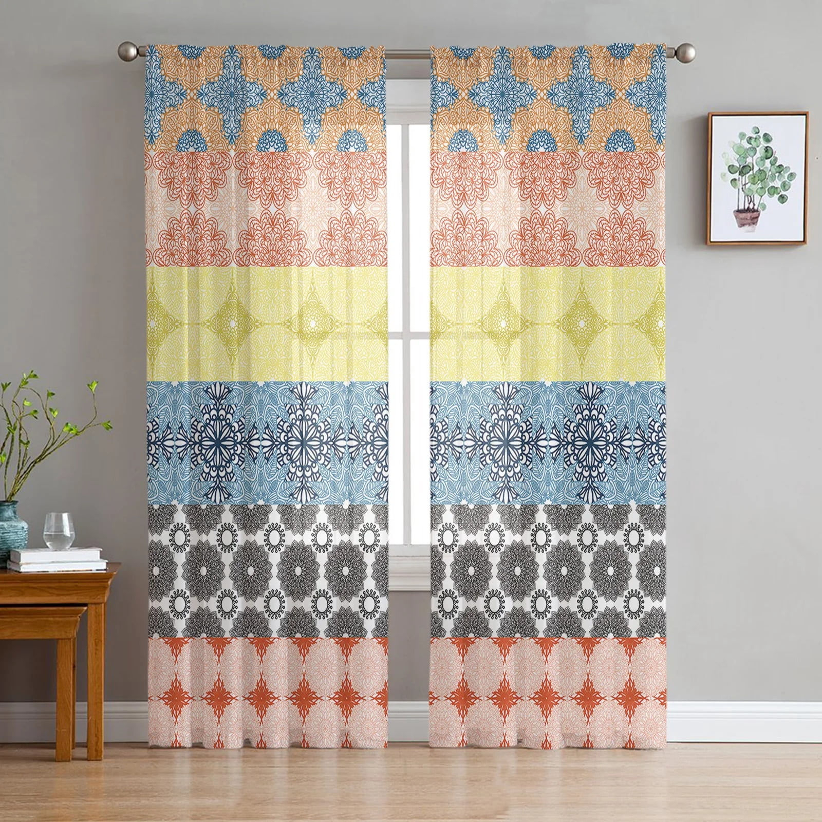 Bohemian Ethnic Style Tulle Window Curtain Sheer Valances Curtains for ...