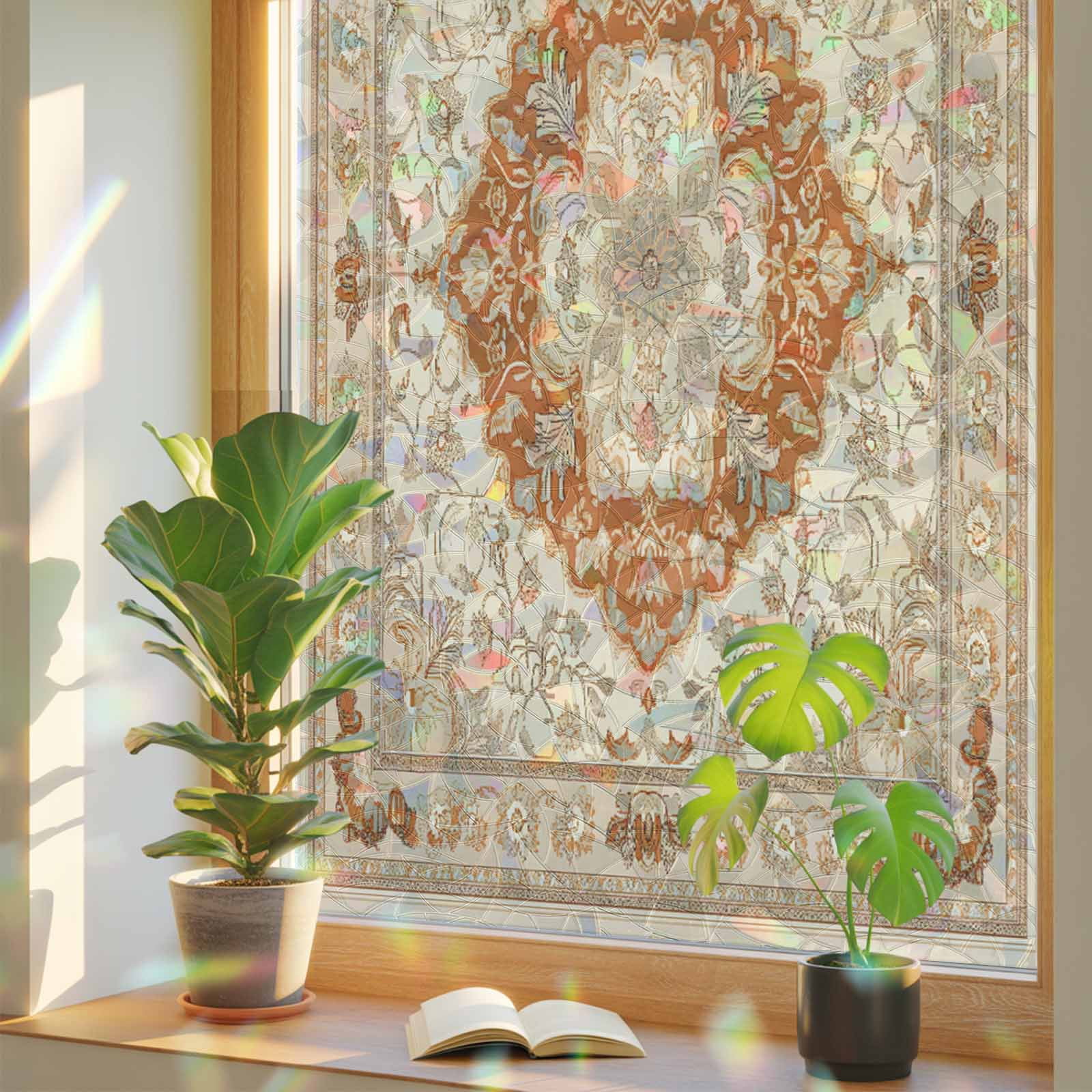 Bohemian Ethnic Traditional Flower Window Privacy Film, Rainbow Film ...