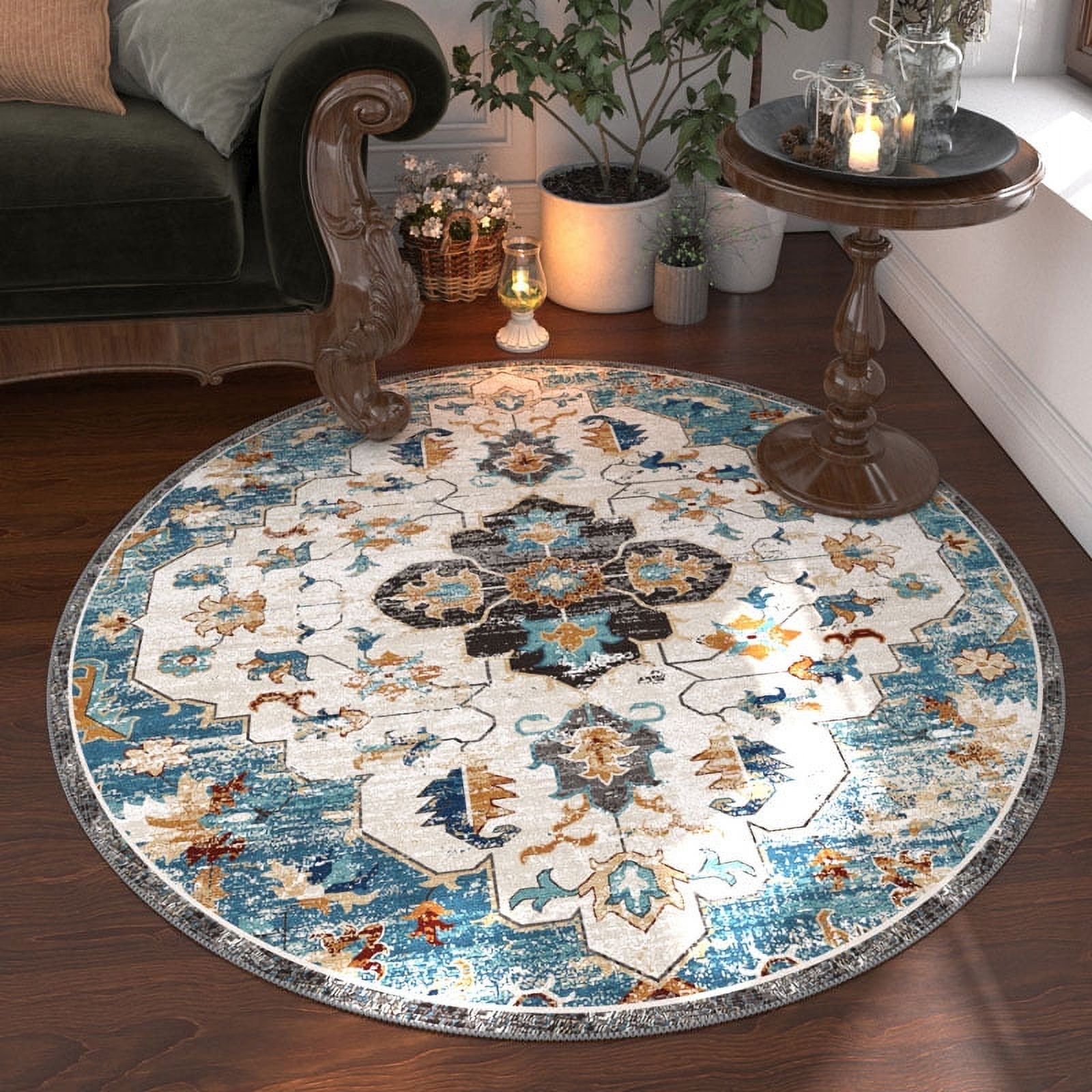 Bohemian Exotic Round Carpet for Living Room Vintage Floral Area Rug ...