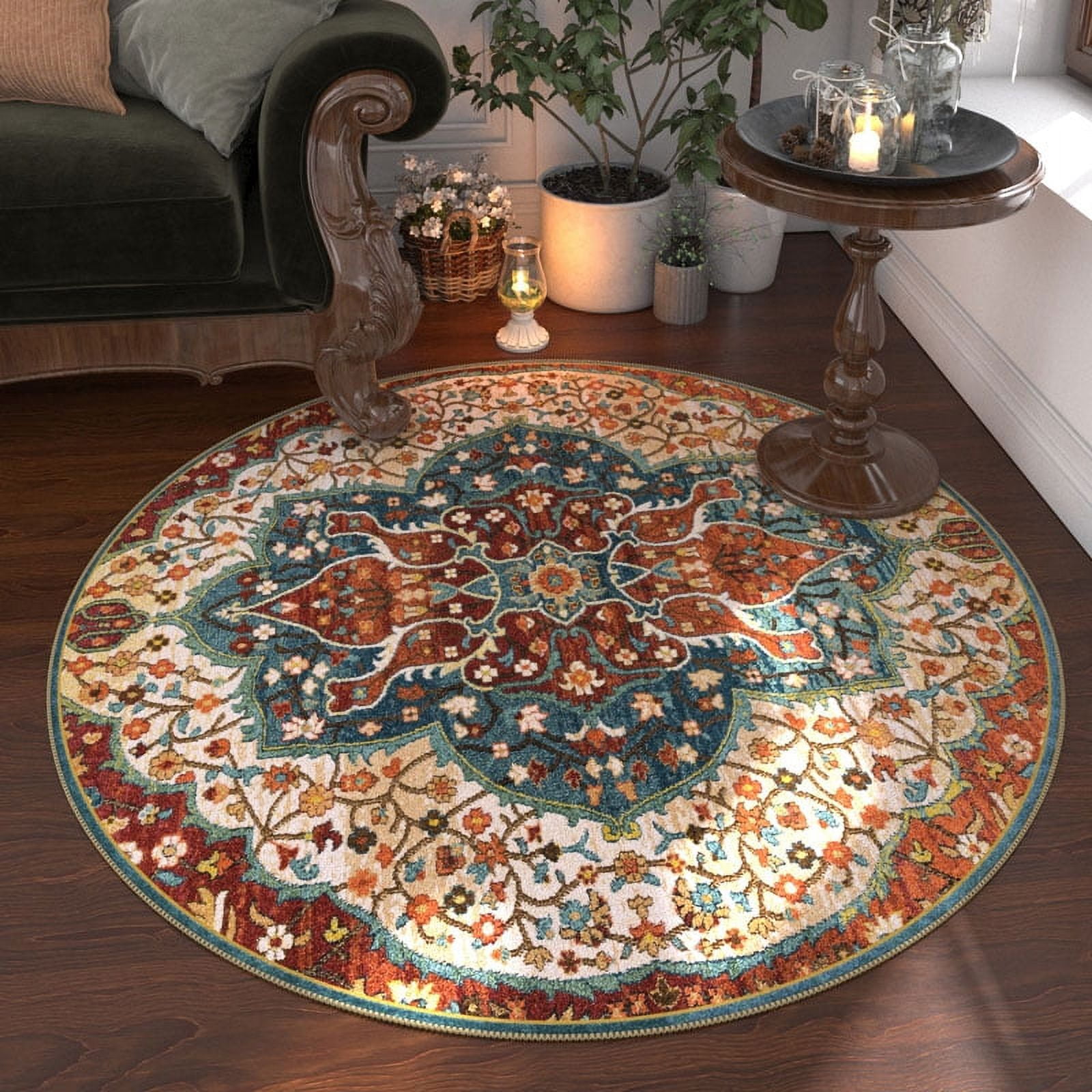 Bohemian Exotic Round Carpet for Living Room Vintage Floral Area Rug ...