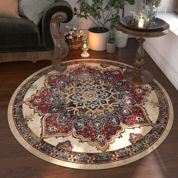 Bohemian Exotic Round Carpet for Living Room Vintage Floral Area Rug ...