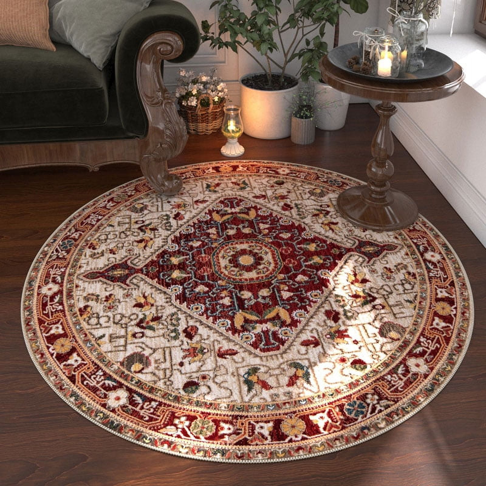 Bohemian Exotic Round Carpet for Living Room Vintage Floral Area Rug ...