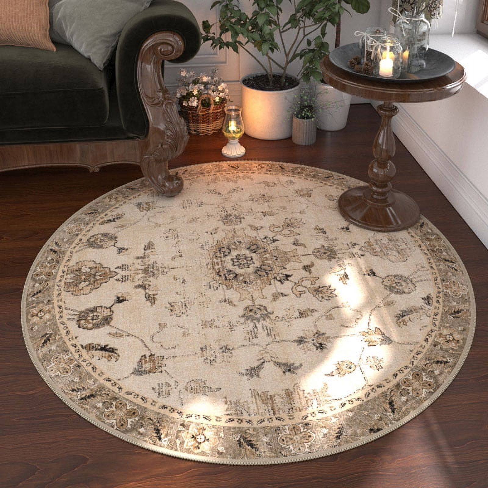 Bohemian Exotic Round Carpet for Living Room Vintage Floral Area Rug ...