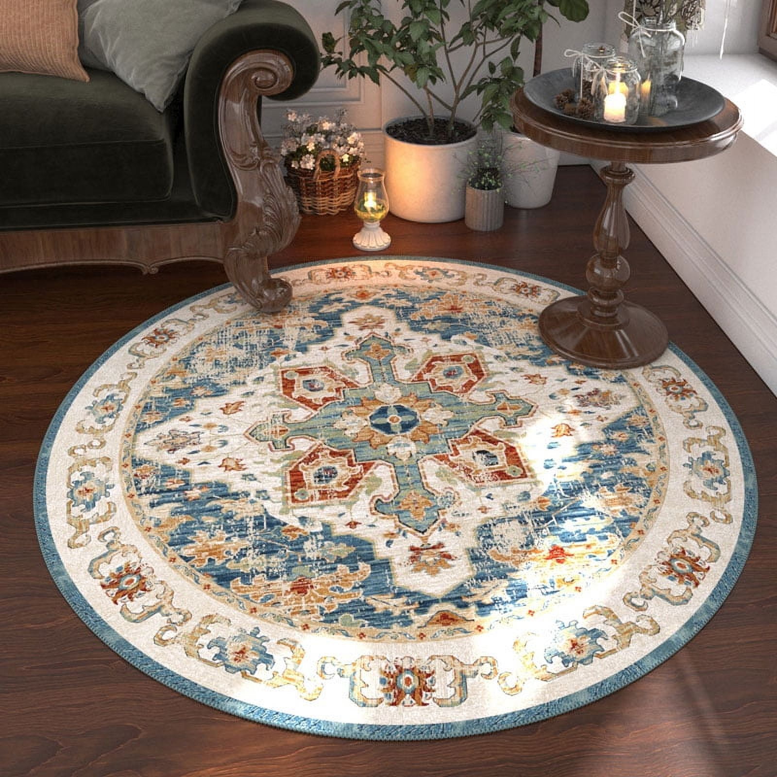 Bohemian Exotic Round Carpet for Living Room Vintage Floral Area Rug ...