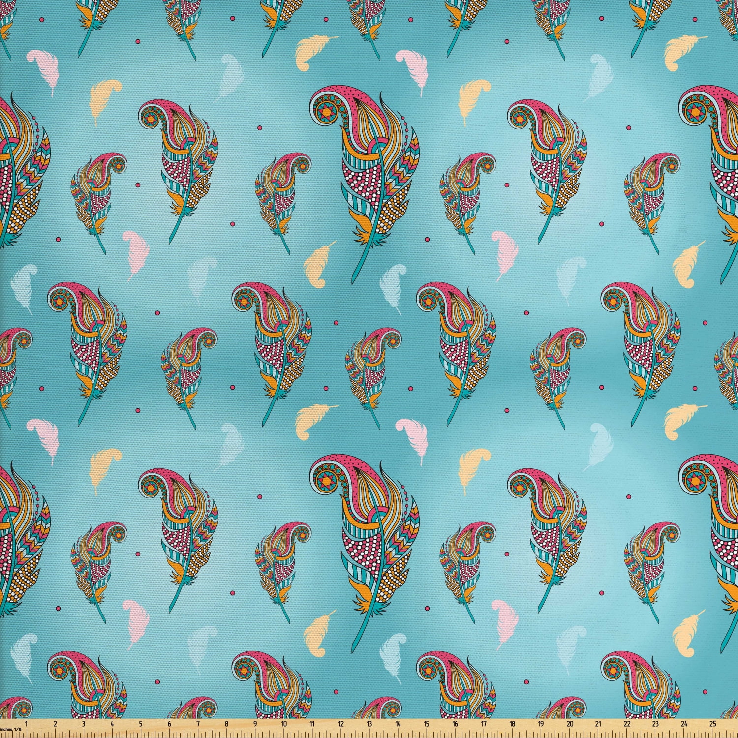 Ambesonne Bohemian Fabric by the Yard Upholstery, Zentangle Feather ...