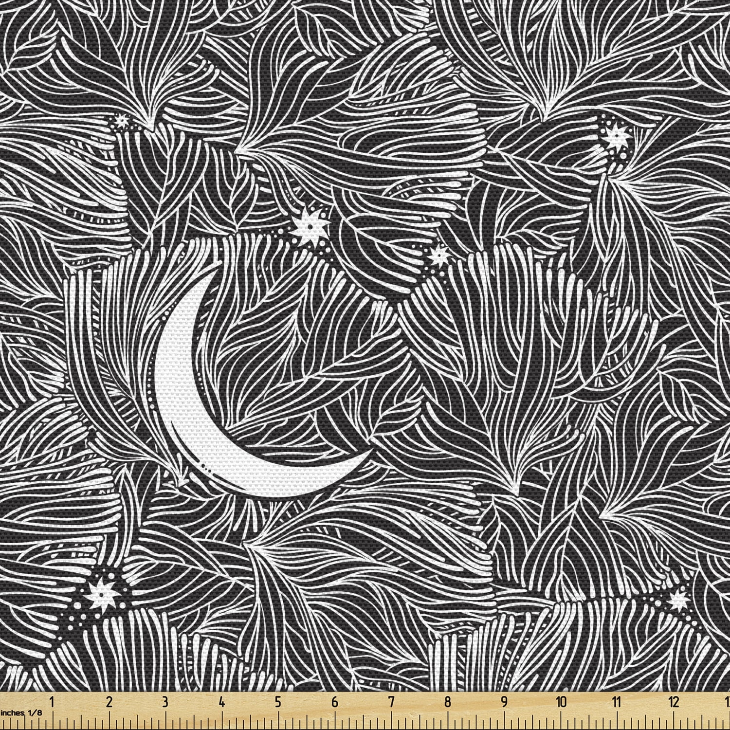 Bohemian Fabric by the Yard, Crescent Moon in Tree Branches Mystique ...