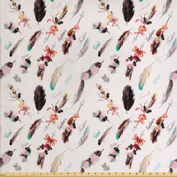 Ambesonne Boho Fabric by the Yard Upholstery, Fashion Feathers, 3 Yards ...