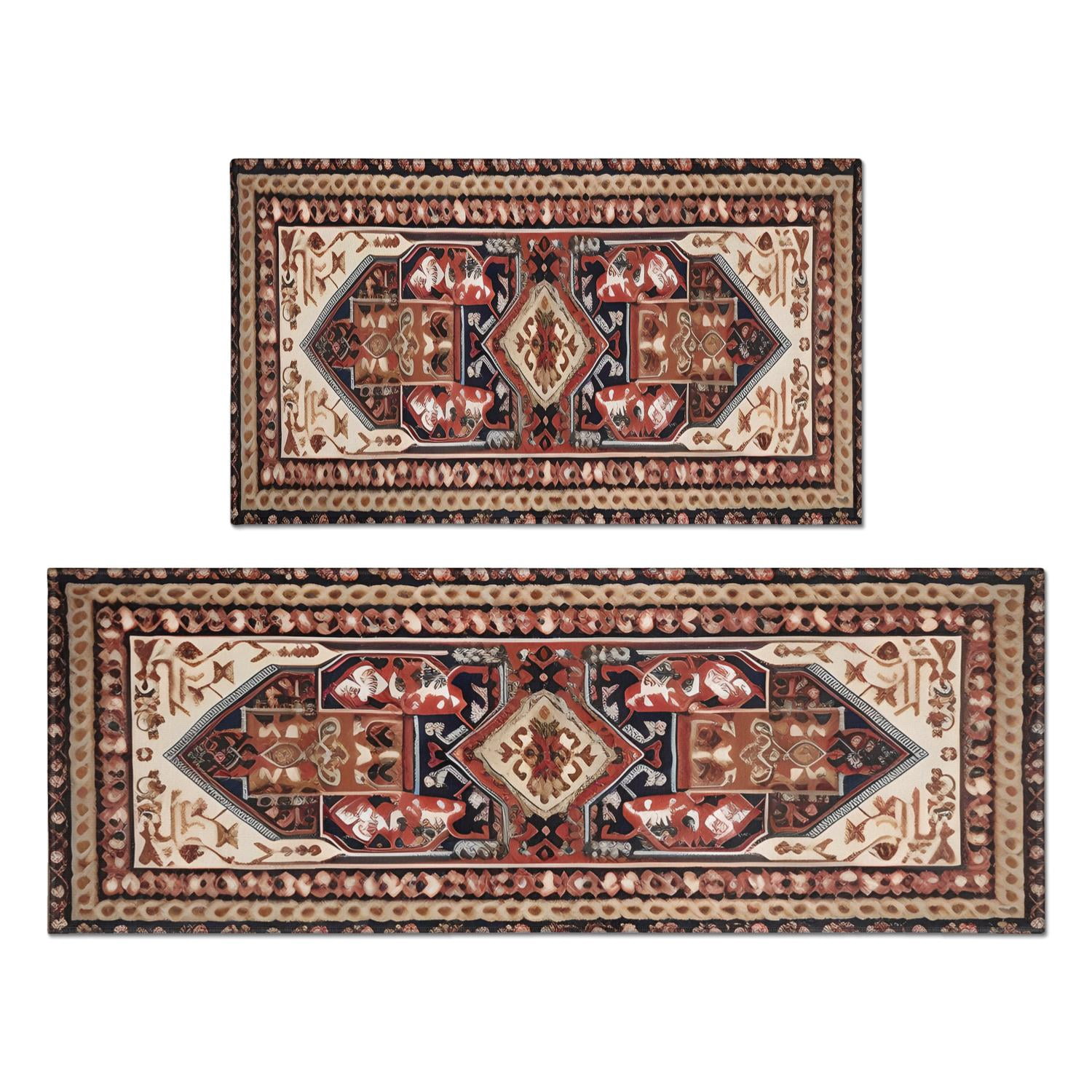 Bohemian Farmhouse Orange Vintage Boho Kitchen Mats for Floor 2 Piece ...