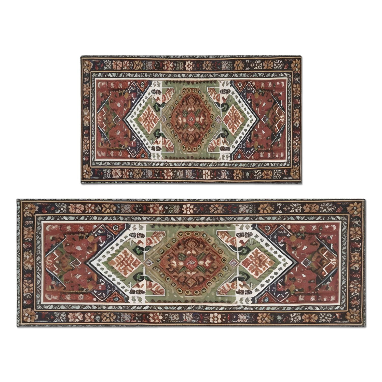 Bohemian Farmhouse Orange Vintage Boho Kitchen Rugs and Mats 2 Piece ...